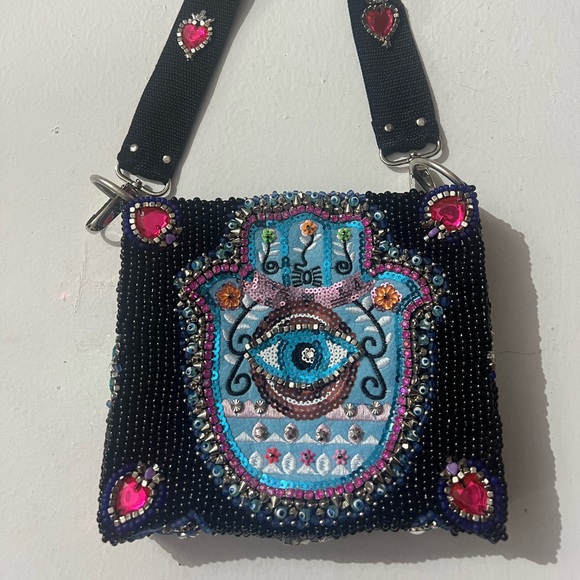 sara molano | Bags | Hamsa Beaded Embroidered Crystal Evil Eye Purse ...